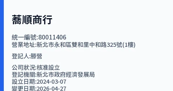 蕎順商行的照片-統編 80011406(新北市) 公司登記資料與營業項目詳細圖表