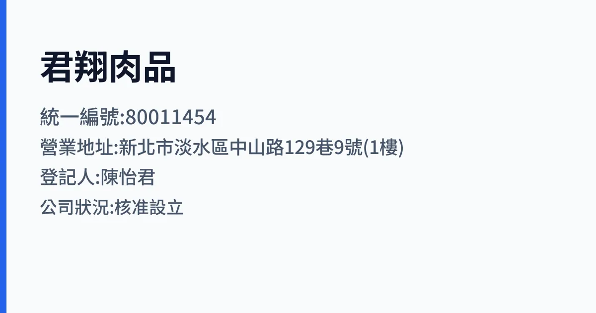君翔肉品 - 統編 80011454(新北市) 公司登記資料與營業項目詳細圖表