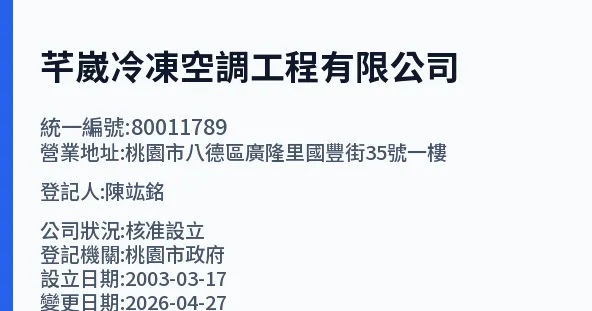 芊崴冷凍空調工程有限公司的照片-統編 80011789(桃園市) 公司登記資料與營業項目詳細圖表