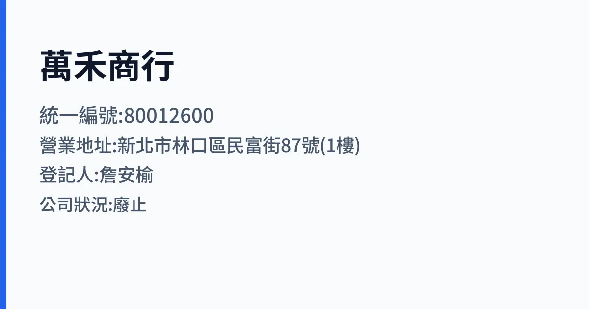 萬禾商行 - 統編 80012600（新北市） 公司登記資料與營業項目詳細圖表