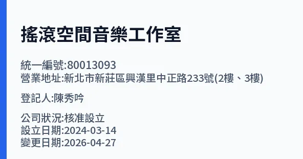 搖滾空間音樂工作室的照片-統編 80013093(新北市) 公司登記資料與營業項目詳細圖表