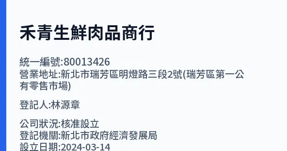 禾青生鮮肉品商行的照片-統編 80013426(新北市) 公司登記資料與營業項目詳細圖表