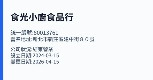 食光小廚食品行的照片-統編 80013761(新北市) 公司登記資料與營業項目詳細圖表