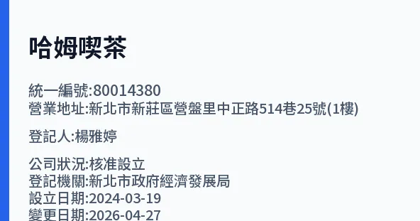 哈姆喫茶的照片-統編 80014380(新北市) 公司登記資料與營業項目詳細圖表