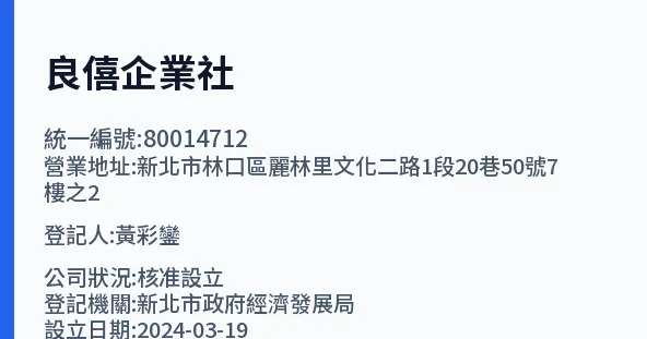 良僖企業社的照片-統編 80014712(新北市) 公司登記資料與營業項目詳細圖表