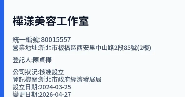 樺漾美容工作室的照片-統編 80015557(新北市) 公司登記資料與營業項目詳細圖表