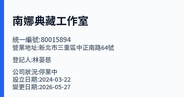 南娜典藏工作室的照片-統編 80015894(新北市) 公司登記資料與營業項目詳細圖表