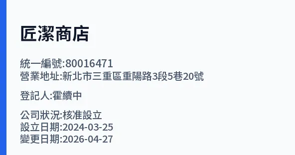 匠潔商店的照片-統編 80016471(新北市) 公司登記資料與營業項目詳細圖表