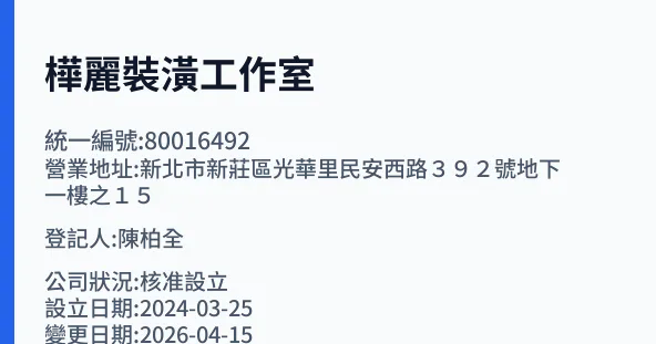 樺麗裝潢工作室的照片-統編 80016492(新北市) 公司登記資料與營業項目詳細圖表