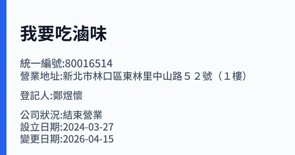 我要吃滷味的照片-統編 80016514(新北市) 公司登記資料與營業項目詳細圖表