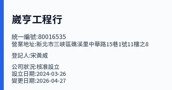崴亨工程行的照片-統編 80016535(新北市) 公司登記資料與營業項目詳細圖表