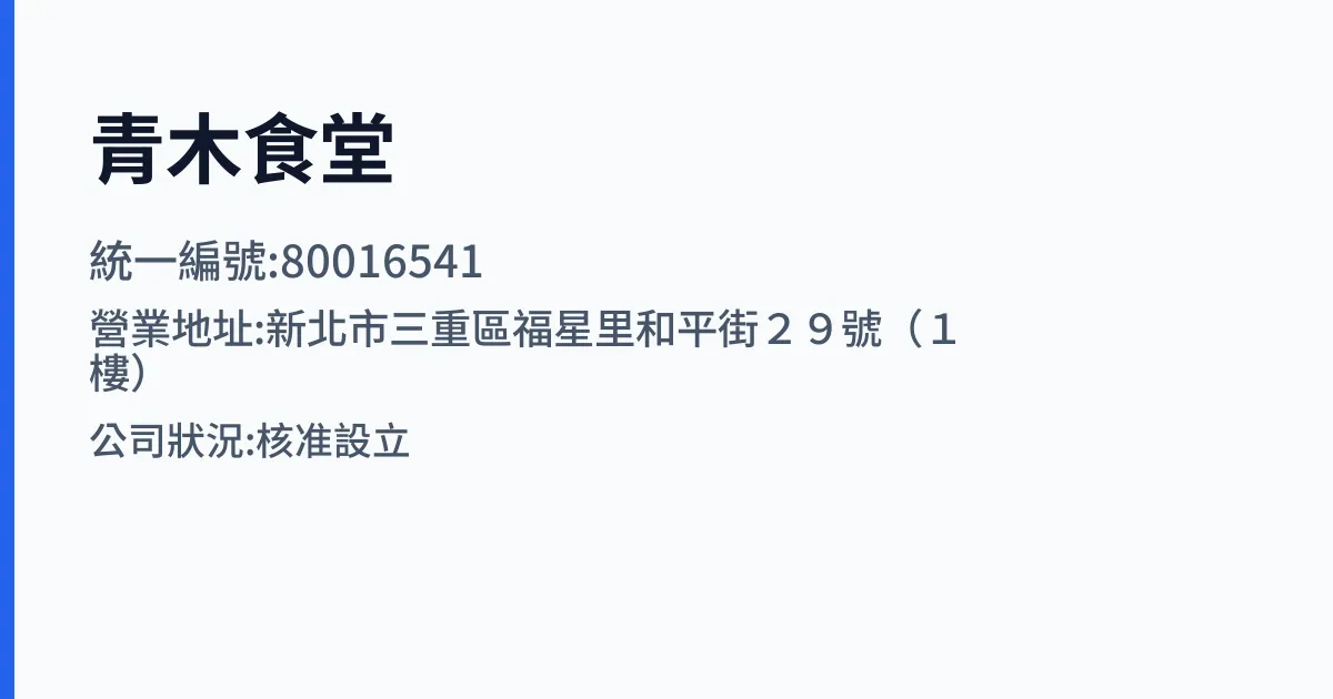 青木食堂 - 統編 80016541(新北市) 公司登記資料與營業項目詳細圖表