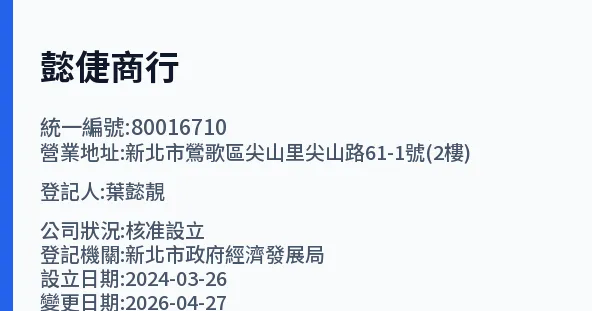 懿倢商行的照片-統編 80016710(新北市) 公司登記資料與營業項目詳細圖表