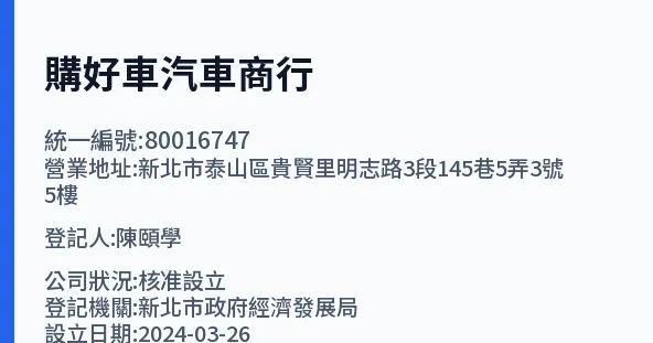購好車汽車商行的照片-統編 80016747(新北市) 公司登記資料與營業項目詳細圖表