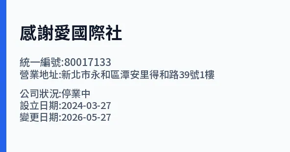 感謝愛國際社的照片-統編 80017133(新北市) 公司登記資料與營業項目詳細圖表