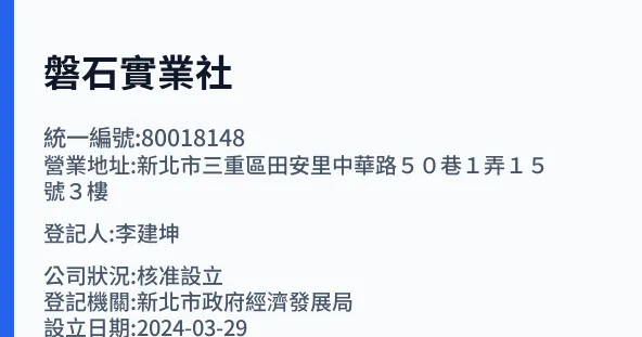 磐石實業社的照片-統編 80018148(新北市) 公司登記資料與營業項目詳細圖表