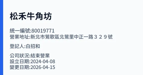 松禾牛角坊的照片-統編 80019771(新北市) 公司登記資料與營業項目詳細圖表
