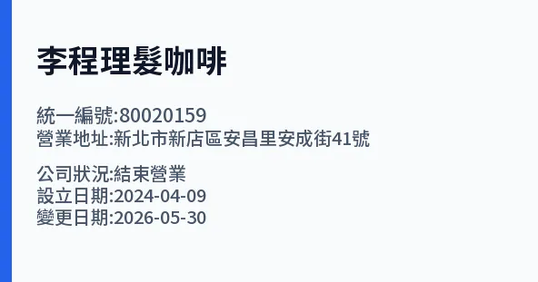 李程理髮咖啡的照片-統編 80020159(新北市) 公司登記資料與營業項目詳細圖表