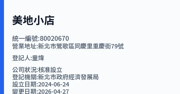 美地小店的照片-統編 80020670(新北市) 公司登記資料與營業項目詳細圖表