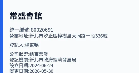 常盛會館的照片-統編 80020691(新北市) 公司登記資料與營業項目詳細圖表