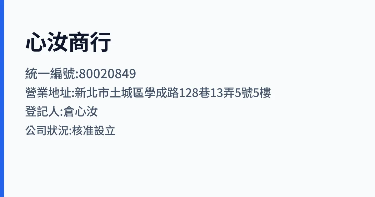 心汝商行 - 統編 80020849(新北市) 公司登記資料與營業項目詳細圖表