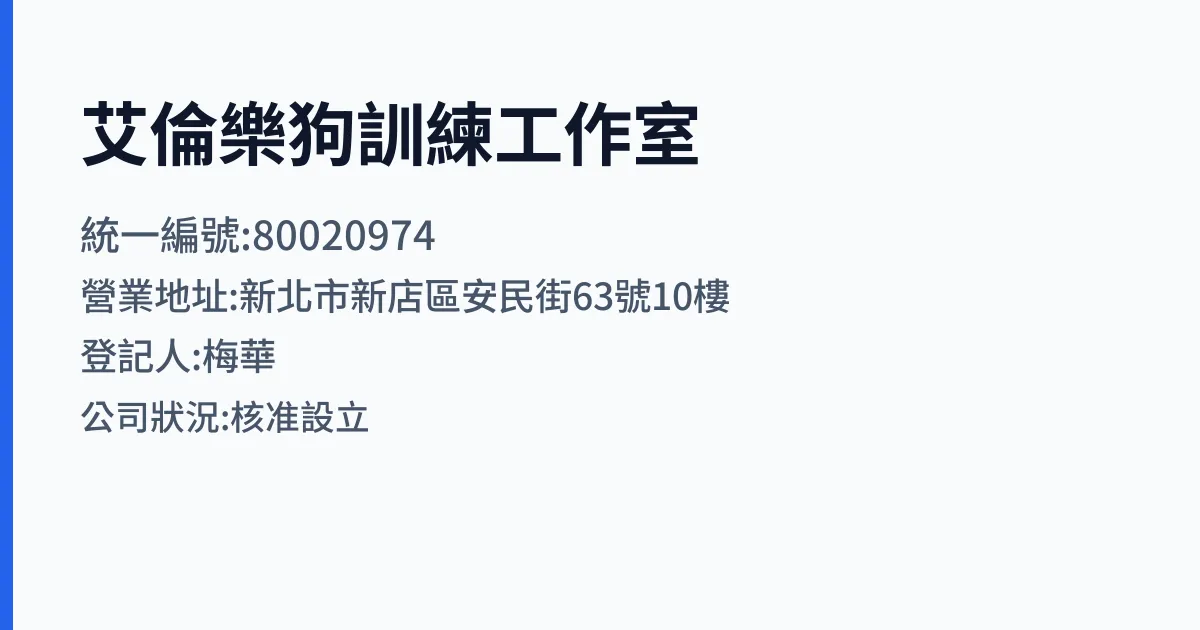 艾倫樂狗訓練工作室 - 統編 80020974（新北市） 公司登記資料與營業項目詳細圖表