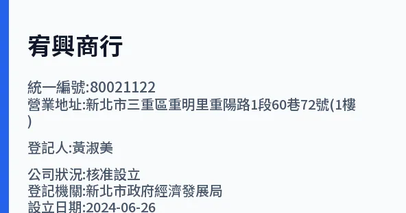 宥興商行的照片-統編 80021122(新北市) 公司登記資料與營業項目詳細圖表