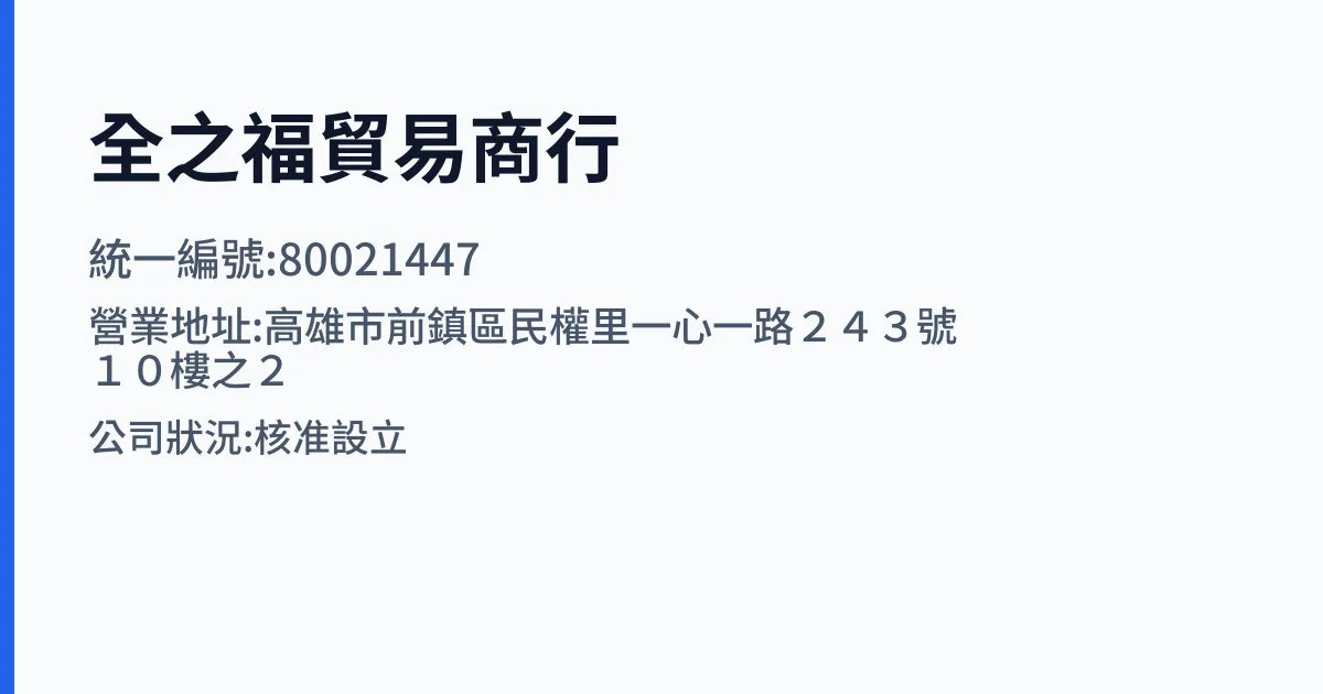 全之福貿易商行 - 統編 80021447(新北市) 公司登記資料與營業項目詳細圖表