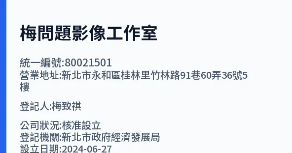 梅問題影像工作室的照片-統編 80021501(新北市) 公司登記資料與營業項目詳細圖表