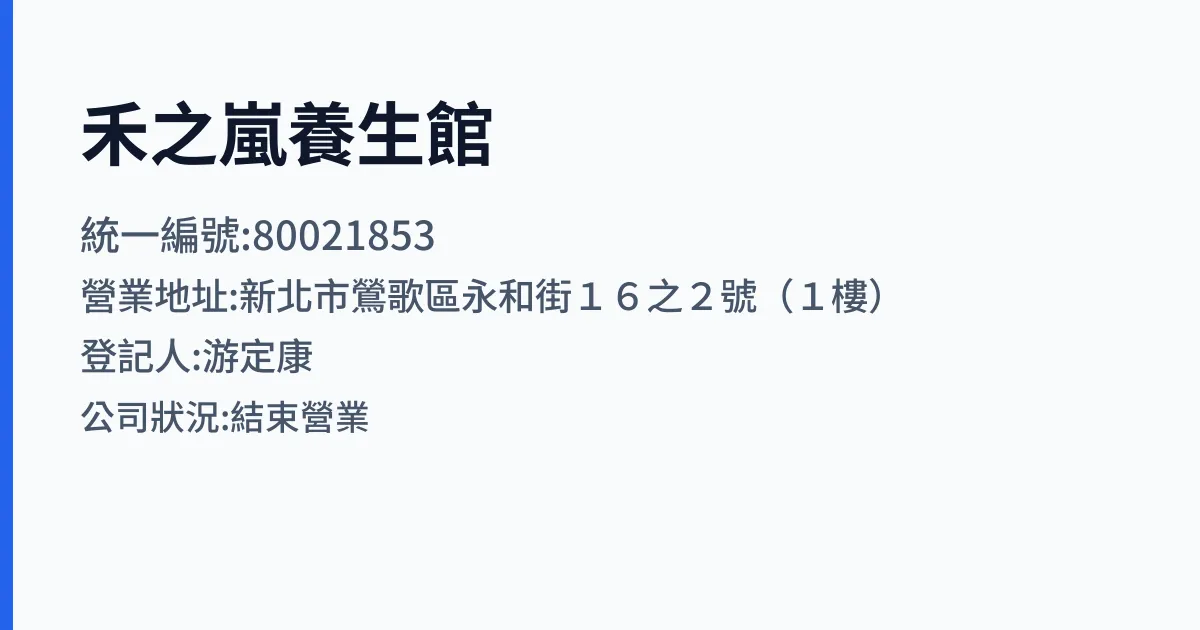 禾之嵐養生館 - 統編 80021853(新北市) 公司登記資料與營業項目詳細圖表