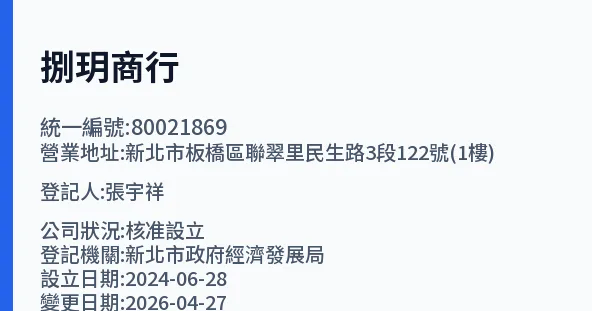 捌玥商行的照片-統編 80021869(新北市) 公司登記資料與營業項目詳細圖表