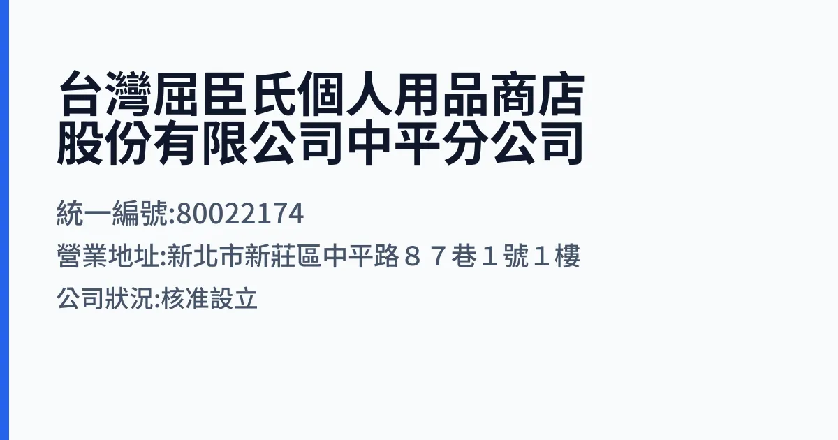 台灣屈臣氏個人用品商店股份有限公司中平分公司 - 統編 80022174(新北市) 公司登記資料與營業項目詳細圖表