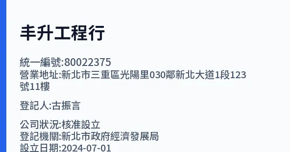 丰升工程行的照片-統編 80022375(新北市) 公司登記資料與營業項目詳細圖表