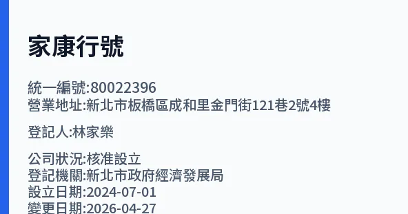 家康行號的照片-統編 80022396(新北市) 公司登記資料與營業項目詳細圖表