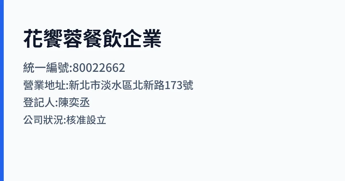 花饗蓉餐飲企業 - 統編 80022662(新北市) 公司登記資料與營業項目詳細圖表