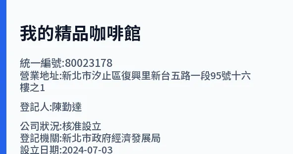 我的精品咖啡館的照片-統編 80023178(新北市) 公司登記資料與營業項目詳細圖表