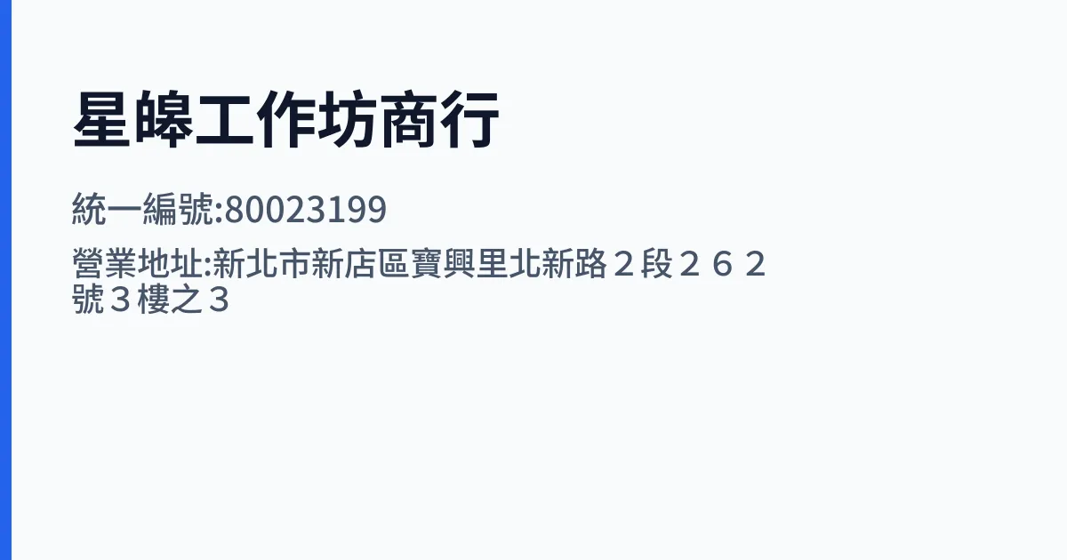 星皞工作坊商行 - 統編 80023199(新北市) 公司登記資料與營業項目詳細圖表