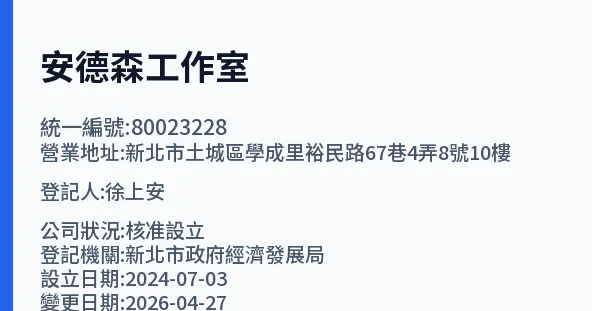安德森工作室的照片-統編 80023228(新北市) 公司登記資料與營業項目詳細圖表