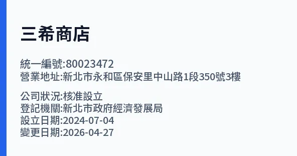 三希商店的照片-統編 80023472(新北市) 公司登記資料與營業項目詳細圖表