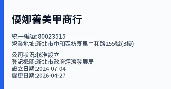 優娜薔美甲商行的照片-統編 80023515(新北市) 公司登記資料與營業項目詳細圖表