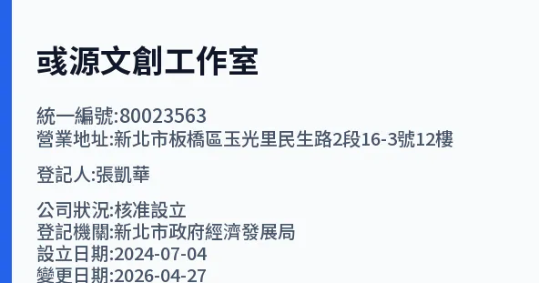 彧源文創工作室的照片-統編 80023563(新北市) 公司登記資料與營業項目詳細圖表
