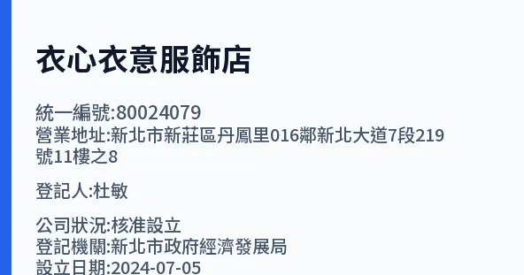 衣心衣意服飾店的照片-統編 80024079(新北市) 公司登記資料與營業項目詳細圖表