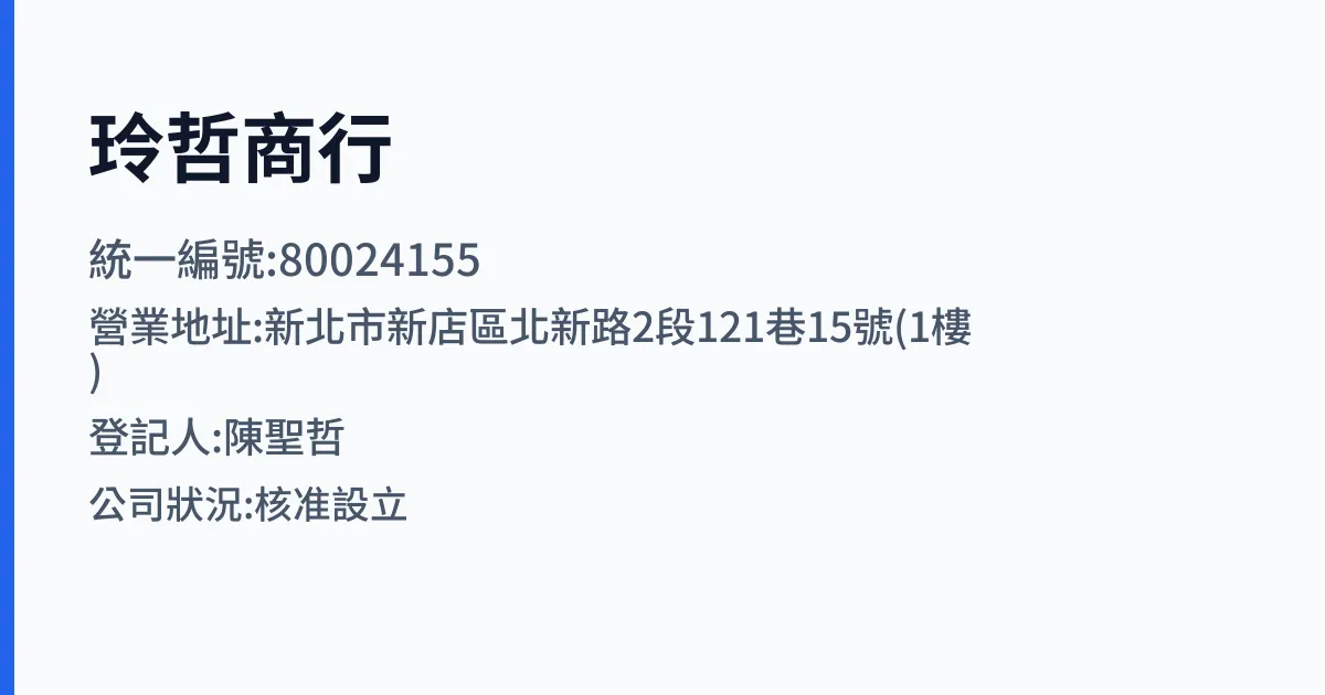 玲哲商行 - 統編 80024155(新北市) 公司登記資料與營業項目詳細圖表