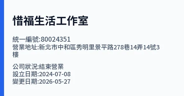 惜福生活工作室的照片-統編 80024351(新北市) 公司登記資料與營業項目詳細圖表