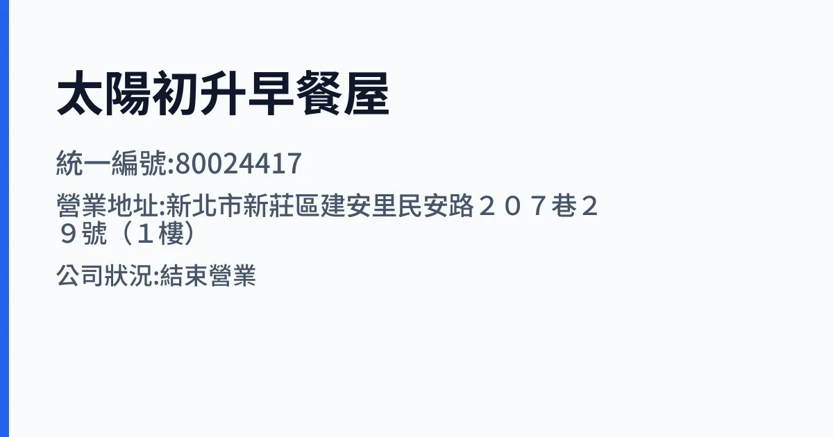 太陽初升早餐屋 - 統編 80024417(新北市) 公司登記資料與營業項目詳細圖表