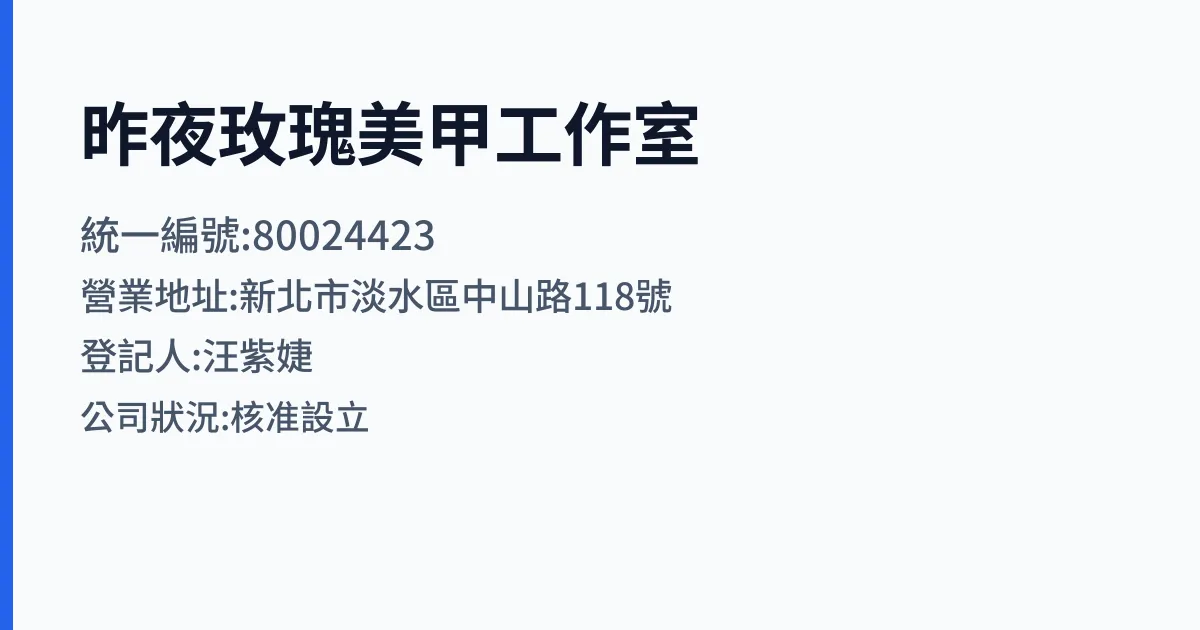 昨夜玫瑰美甲工作室 - 統編 80024423(新北市) 公司登記資料與營業項目詳細圖表