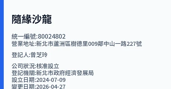 隨緣沙龍的照片-統編 80024802(新北市) 公司登記資料與營業項目詳細圖表