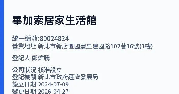 畢加索居家生活館的照片-統編 80024824(新北市) 公司登記資料與營業項目詳細圖表