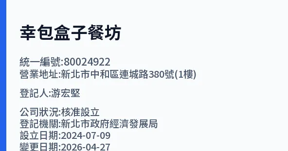 幸包盒子餐坊的照片-統編 80024922(新北市) 公司登記資料與營業項目詳細圖表