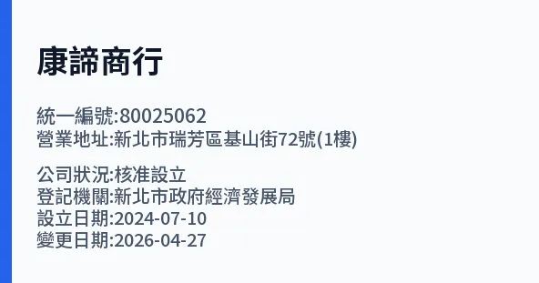 康諦商行的照片-統編 80025062(新北市) 公司登記資料與營業項目詳細圖表